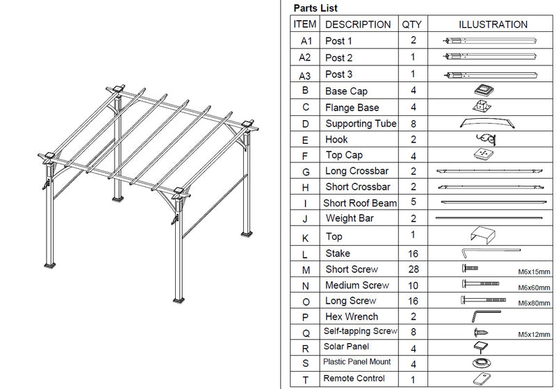 Replacement Parts for 911244 LED Pergola – Backyard Expressions
