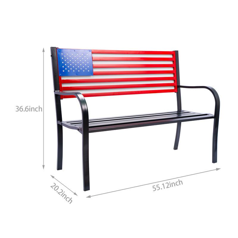 Metal American Flag Patio Front Porch or Park Bench Outdoor, Red/White ...