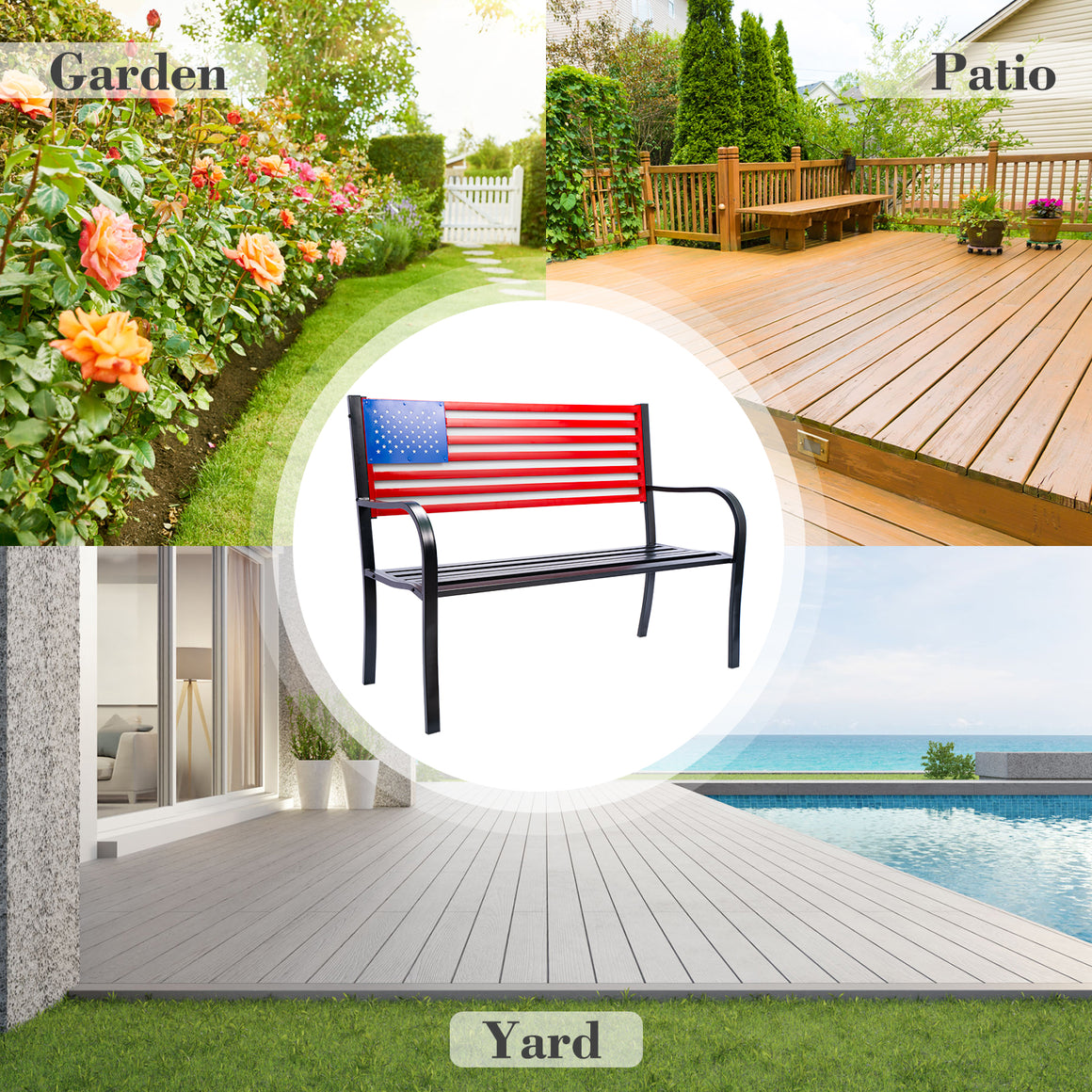 Metal American Flag Patio Bench – Backyard Expressions
